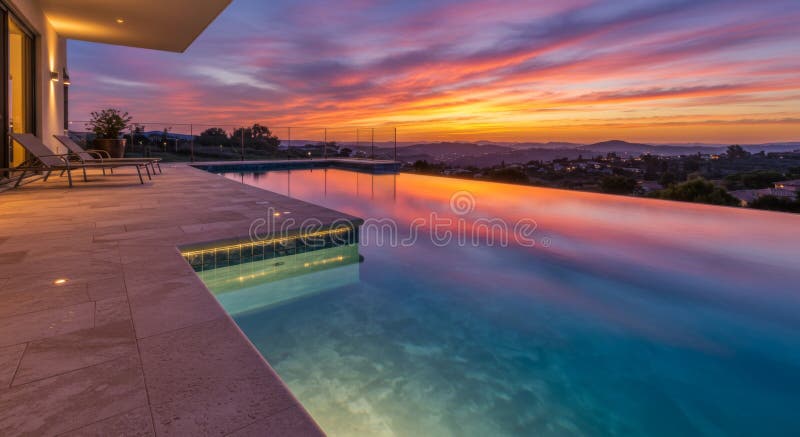 Luxury Villa Infinity Pool Sunset View Stock Illustration ...