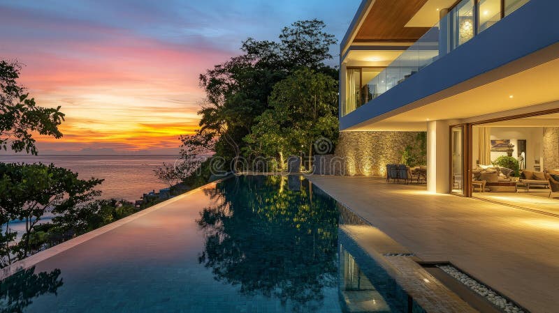 Luxury Villa with Infinity Pool and Sunset Views Stock Photo - Image of ...