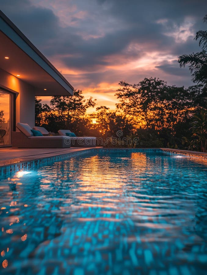Luxury Villa with Pool and Sunset View. Stock Photo - Image of scenic ...