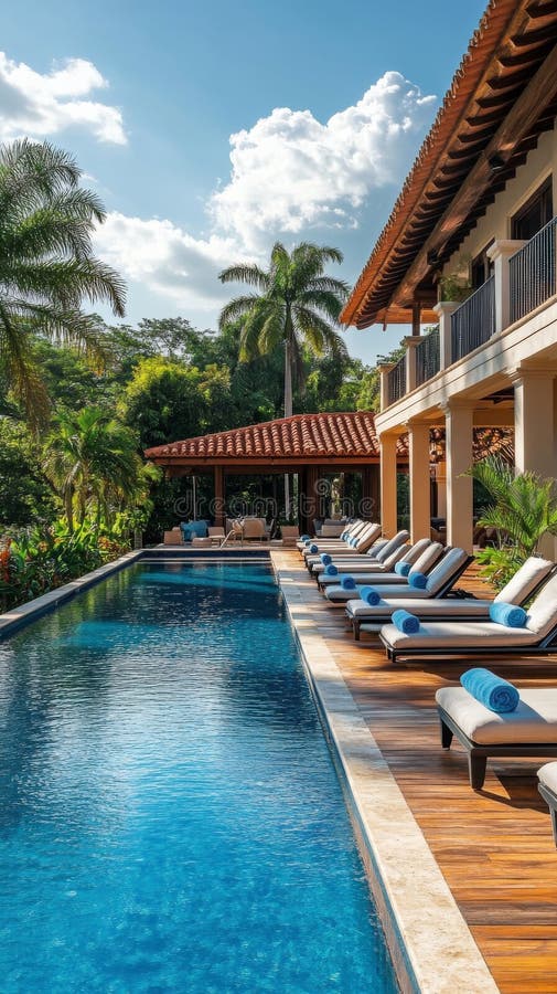 Luxury Villa Poolside Oasis Surrounded by Lush Greenery in a Serene ...