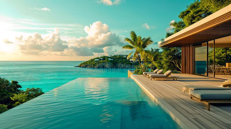 Luxury Villa, Private Beach Access, Tropical Opulence Stock ...