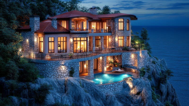 Luxury Villa Situated on a Cliffside, Featuring an Oceanfront Pool with ...