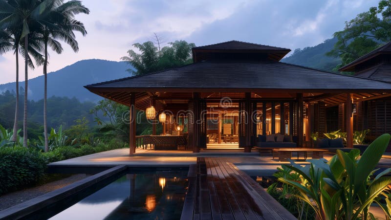 Luxury Villa with Swimming Pool Surrounded by Palm Trees - AI Generated ...