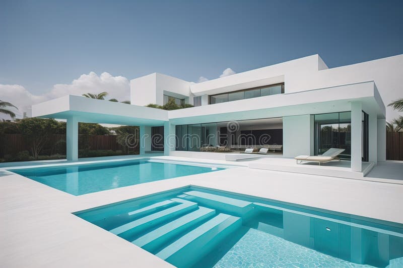 Luxury Villa with Swimming Pool, View from the Outside. Generative Ai ...