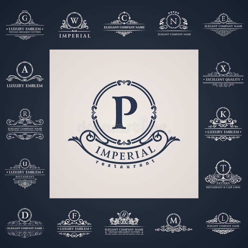 Luxury Vintage Logos Set. Calligraphic Emblems and Elements Stock ...