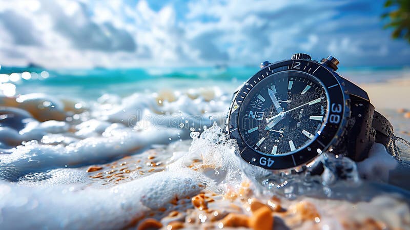 Luxury Watch on Beach stock illustration. Illustration of chronograph ...