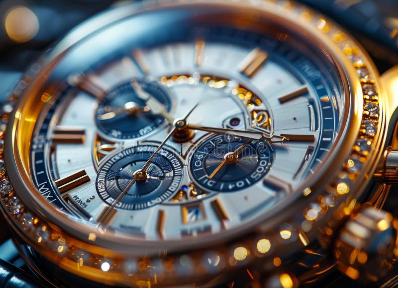 Luxury Watch with Blue Dial and Gold Accents Stock Image - Image of ...