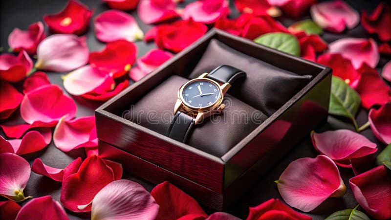 Luxury Watch in a Sleek Black Box with a Romantic Touch â€ Elegant Gift ...
