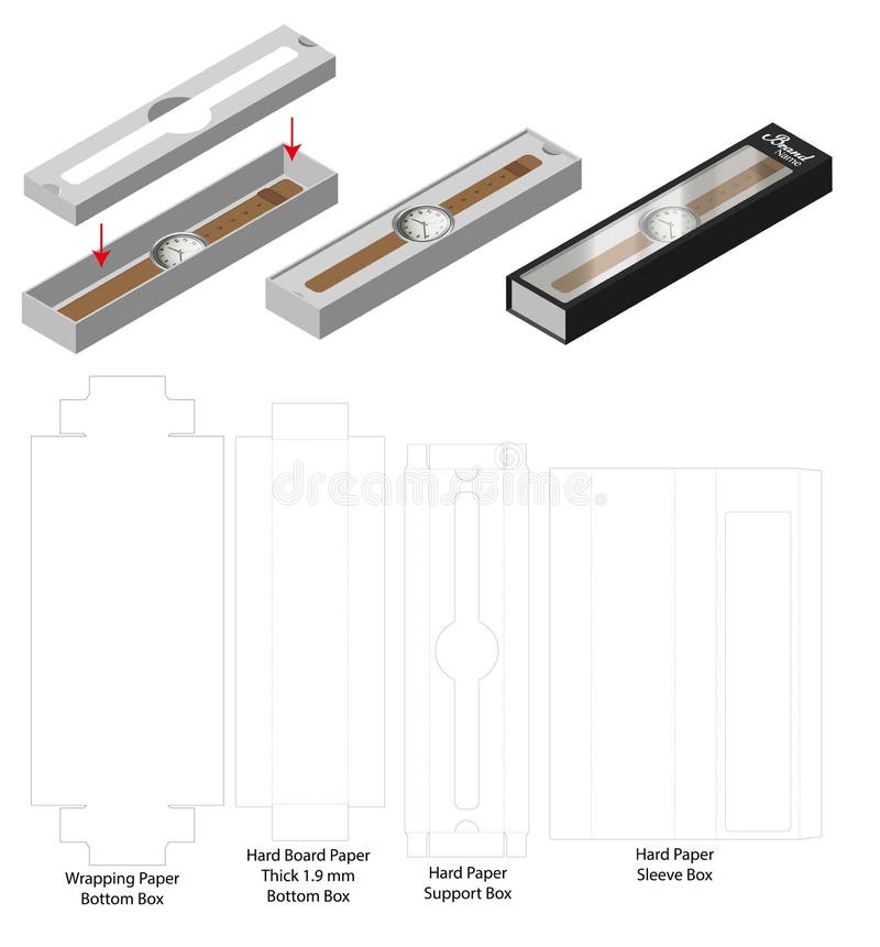 Luxury Watch Sleeve Box Mockup Dieline Template Stock Vector ...