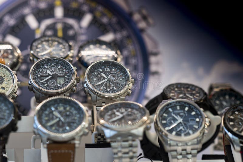 Collection of Modern Watches in the Shop Window Stock Photo - Image of ...