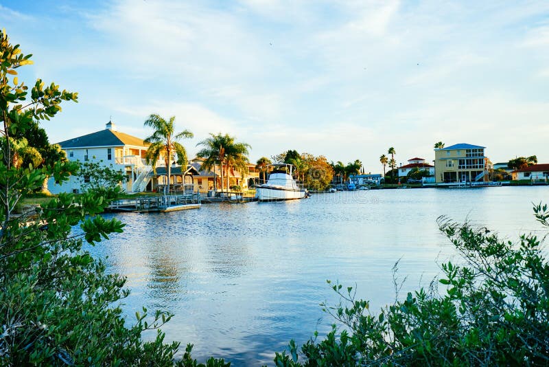 Waterfront House Pool, Boats, Jet Skis Stock Photo - Image of million ...
