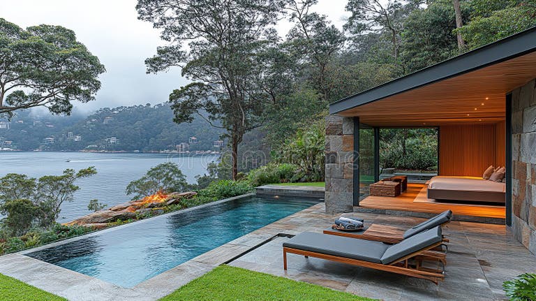 Luxury Waterfront Villa with Pool and Breathtaking Views Stock ...