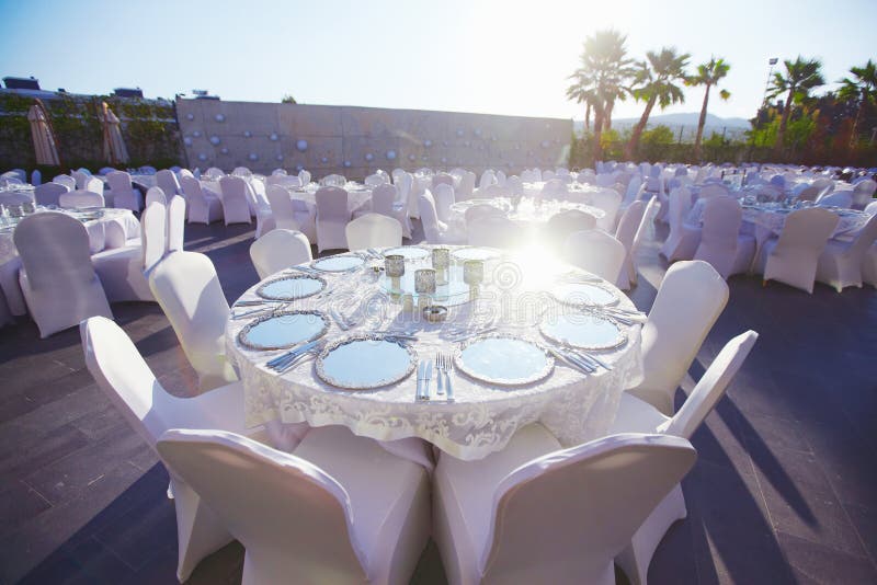 Luxury Wedding Decorated Round Tables Stock Photo - Image of ...