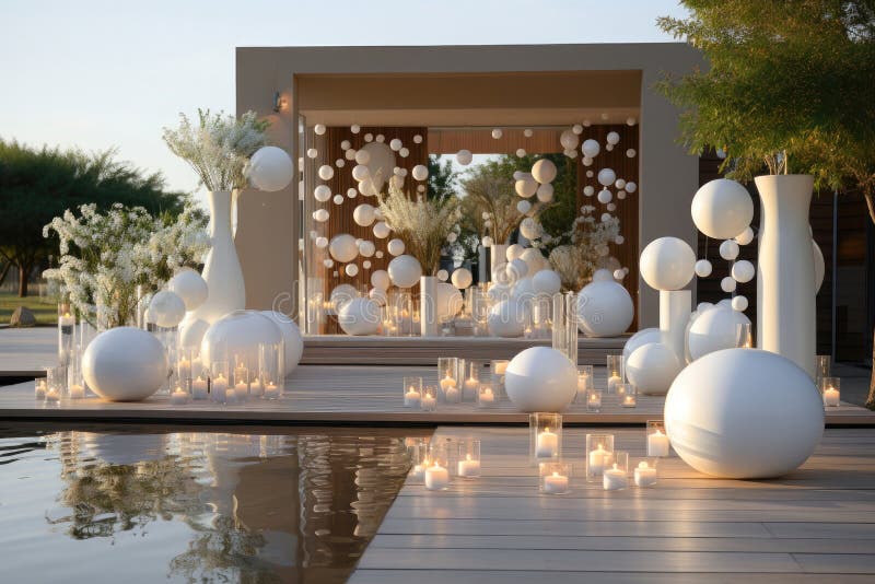 Luxury Wedding Decoration of the Backyard with Colored and Large White ...