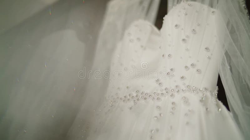Luxury Wedding Dress for Bride. Close Up. Move Camera. Stock Footage ...