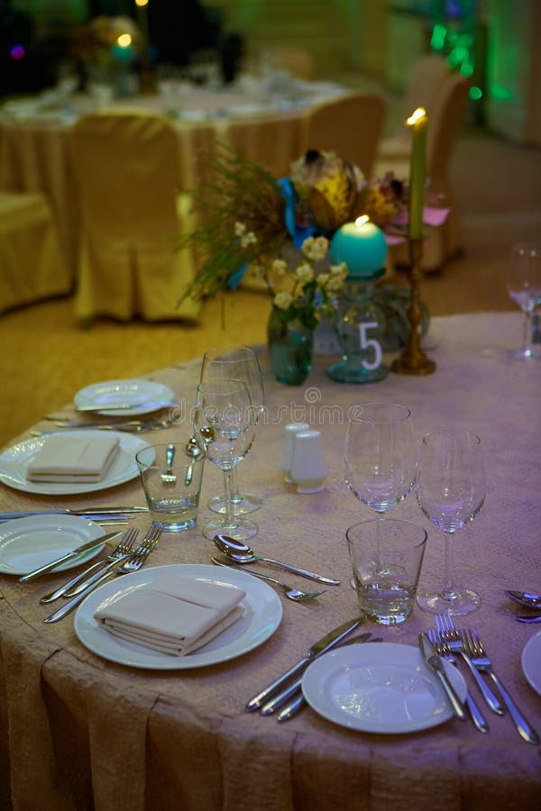 The Luxury Wedding Reception Dinner Table Setup Stock Photo - Image of ...
