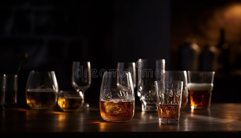 Dark Luxury Bar Pouring Fresh Whiskey into Crystal Wineglass Generated ...