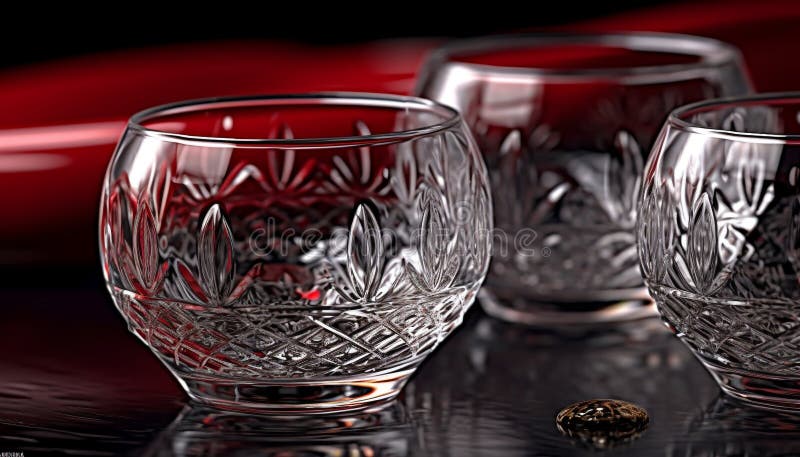 Luxury Whiskey Glass on Elegant Bar Table with Crystal Reflection ...