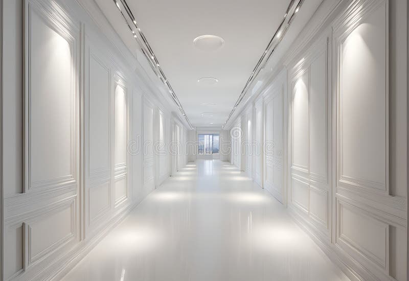 Luxury White Empty Hall with White Walls, Ceiling, and White Lights ...