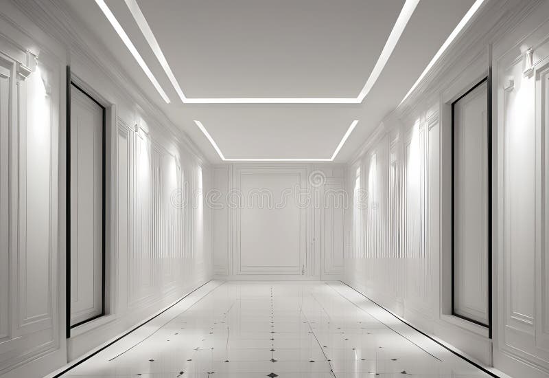 Luxury White Empty Hall with White Walls, Ceiling, and White Led Lights ...