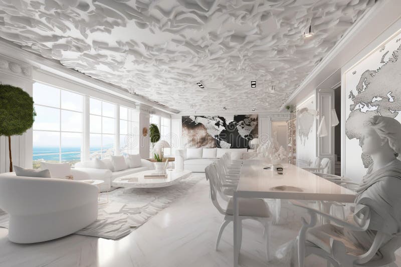 Luxury White Interior Design of Modern Living Room with Decorative ...