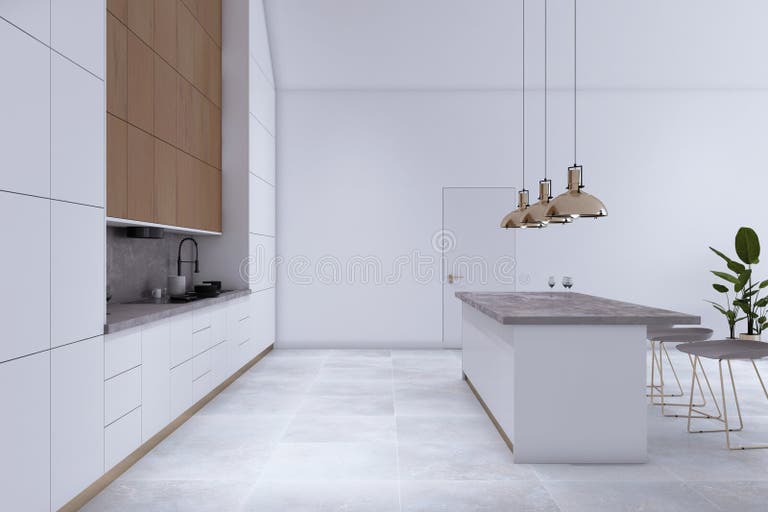 Luxury White Loft Kitchen Studio Interior. Designs Concept Stock ...