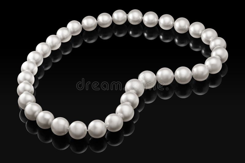Luxury White Pearl Necklace On A Black Background With Glossy