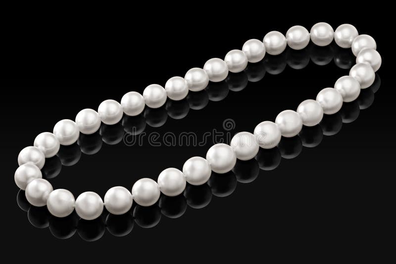 Luxury White Pearl Necklace On A Black Background With Glossy