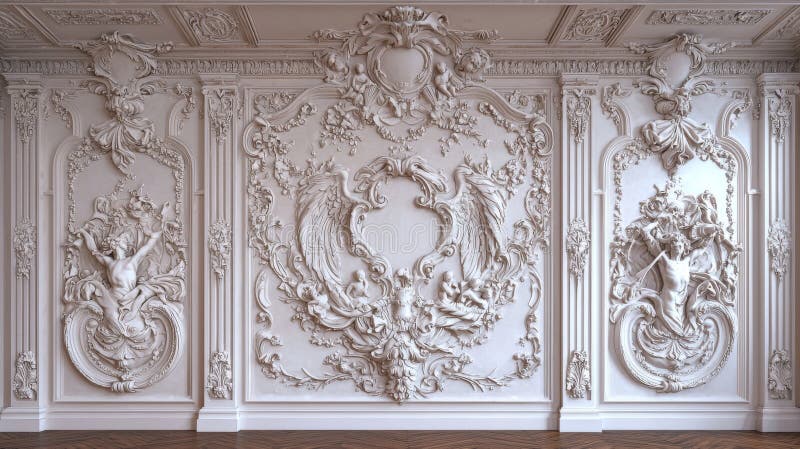 The Luxury White Wall Design Features Stucco Mouldings in a Roccoco ...