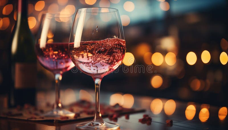 Luxury Wine Bottle on Table, Pouring Red Wine at Night Generated by AI ...