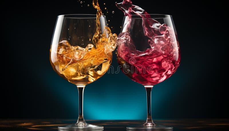 Luxury Wineglass Pouring Red Wine, Celebration of Elegance and Romance Generated by AI Stock ...
