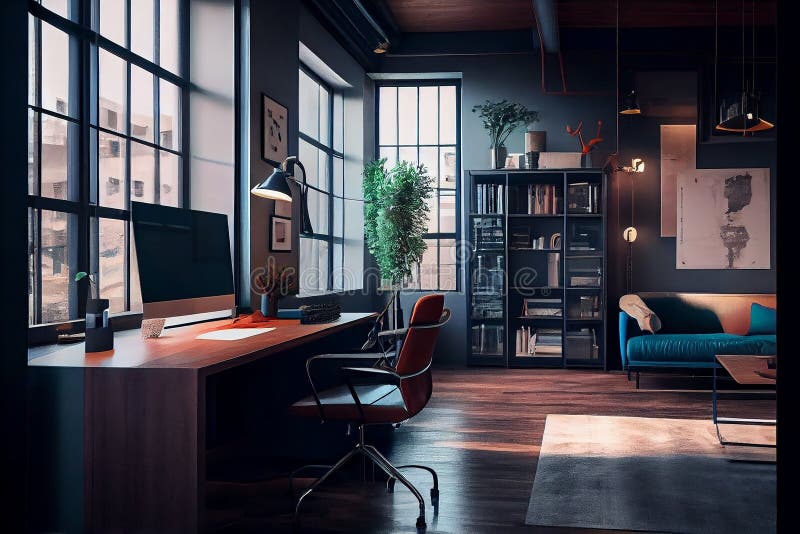 Luxury Workspace Office Decorated with Industrial Loft Modern Interior ...