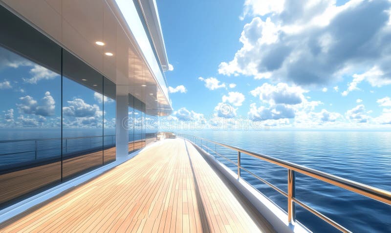 Luxury Yacht Deck Overlooking Serene Ocean and Vibrant Sky with Fluffy ...