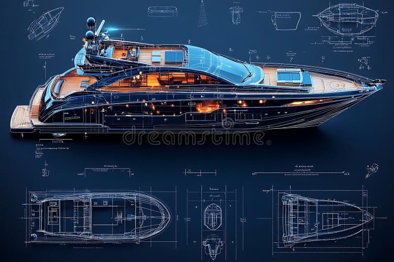 Luxury Yacht Design Blueprint Technical Drawing Stock Illustration ...