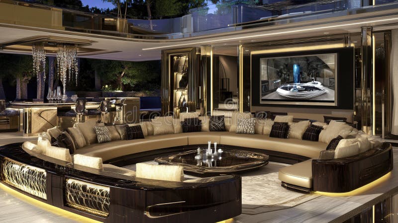 Luxury Yacht Interior Lounge, Night, Pool View, Relaxation Stock Photo ...