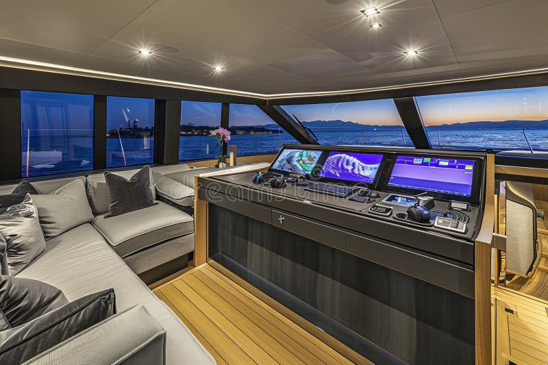 Luxury Yacht Interior with Ocean View and High-tech Navigation System ...