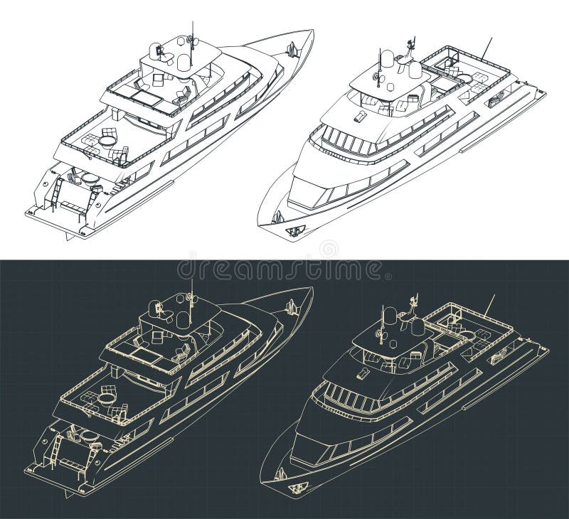 Luxury Yacht Isometric Technical Drawings Stock Vector - Illustration ...