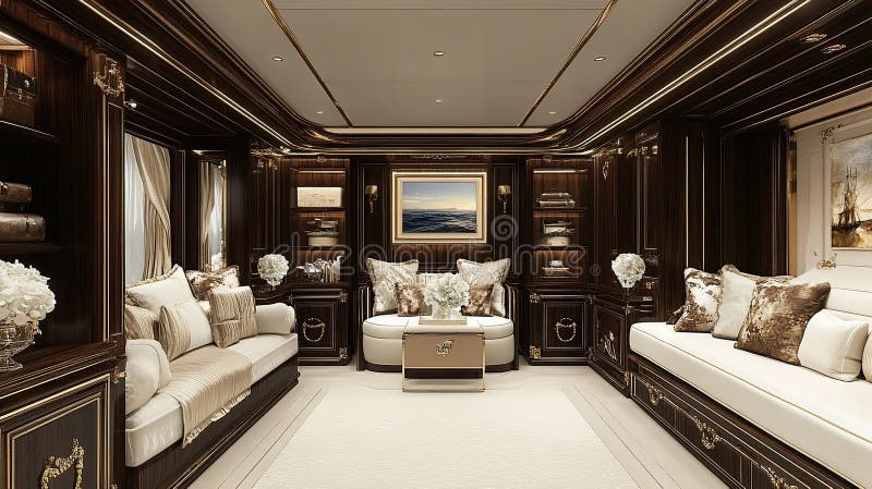 Luxury Yacht Library, Interior Design, Opulent Decor, Ocean View ...