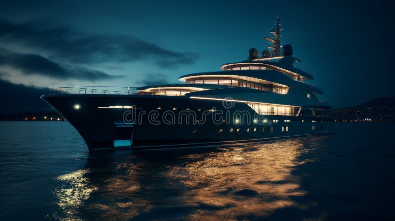 Luxury Yacht in the Sea at Sunset. 3d Render Stock Illustration ...