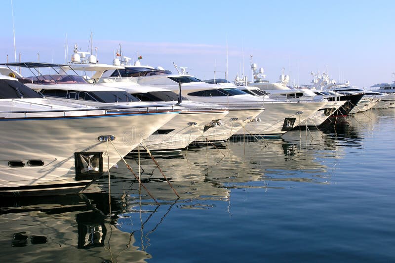 Boats and Yachts Moored in Duquesa Port in Spain on the Costa De Stock ...