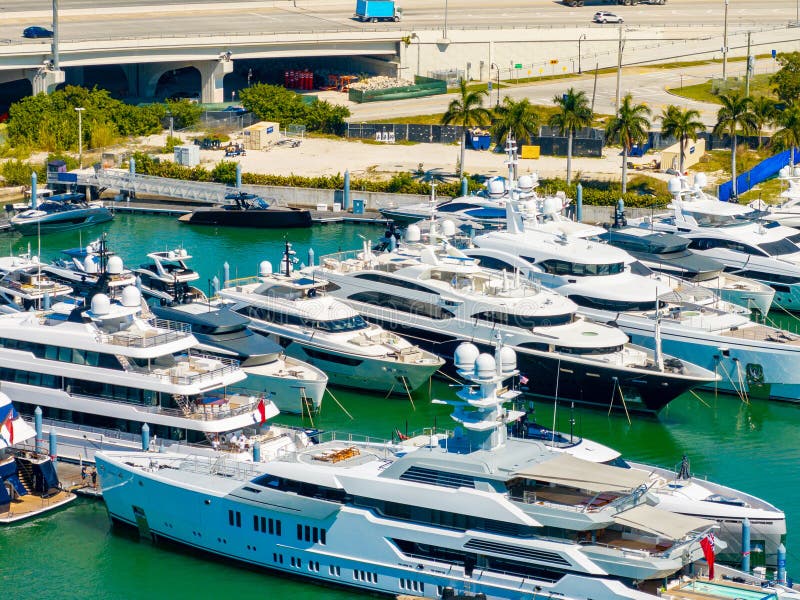 Luxury Yachts in Miami Shot with Aerial Drone Stock Image - Image of ...