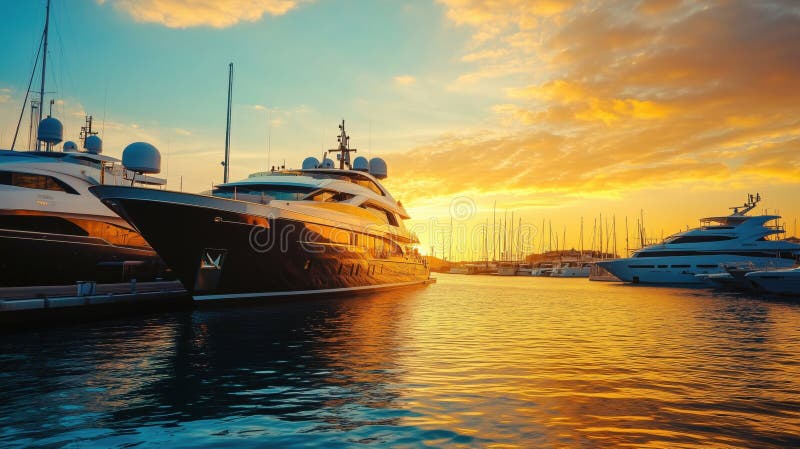 Luxury Yachts at Sunset in Marina Stock Photo - Image of harbor, sunset ...