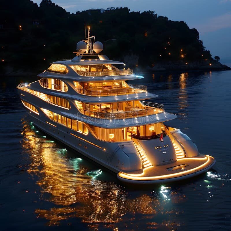 Luxury Yacth Evening Atmosphere and Everything is Illuminated with LED ...