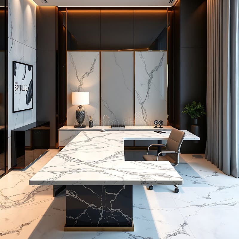 A Luxury Z Shaped Desk with a Marble Finish Elegant Decor and a Modern ...