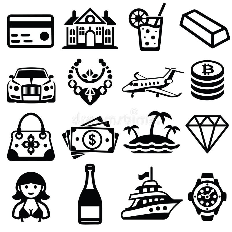 Luxury Items Icon Set in Black on White Stock Vector - Illustration of ...