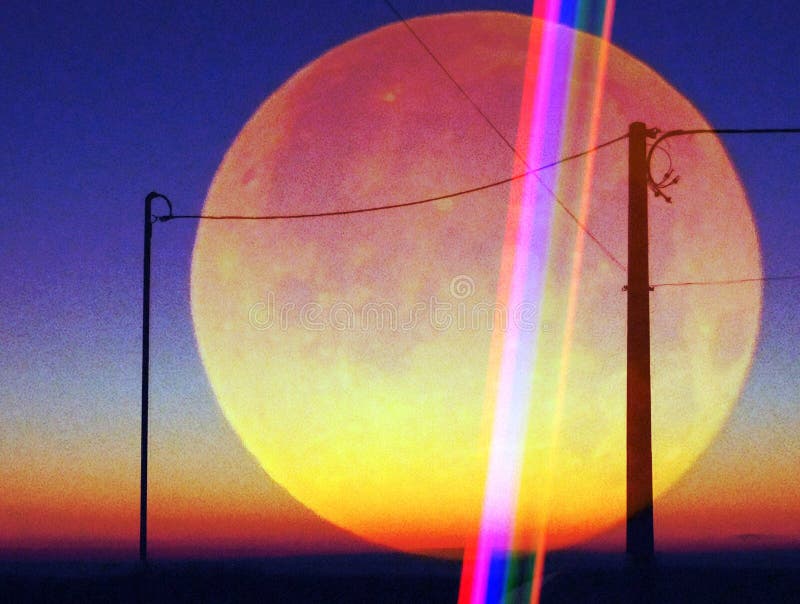 Luz De Fundo Criativa Colorido Com Lua Cheia E Postes Elétricos Imagem ...
