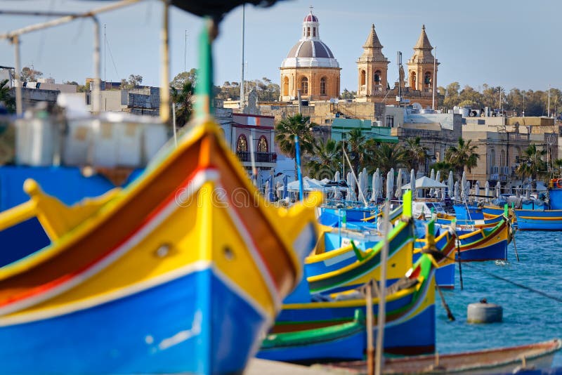 Luzzu Anchored at the Port of Marsaxlokk Stock Image - Image of glimpse ...