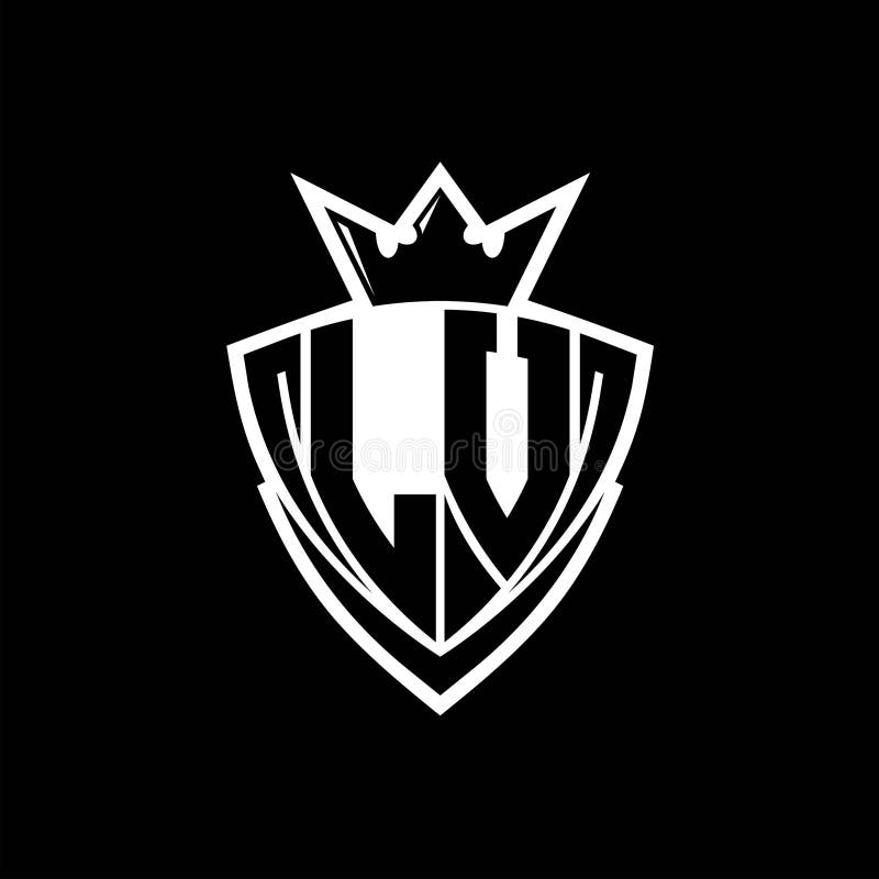 LV Letter Logo with Sharp Triangle Shield Shape with Crown Inside White ...