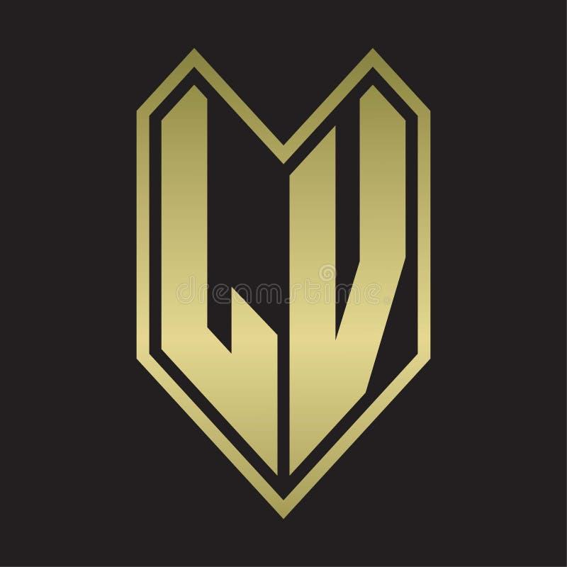 LV Logo Monogram with Emblem Line Style Isolated on Gold Colors Stock ...