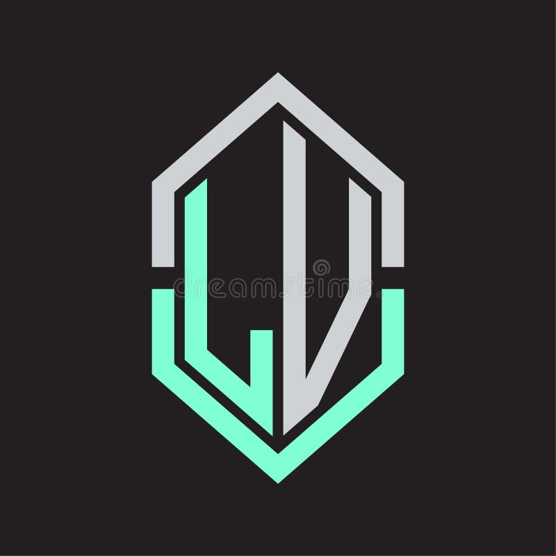 LV Logo Monogram with Hexagon Shape and Outline Slice Style Stock ...